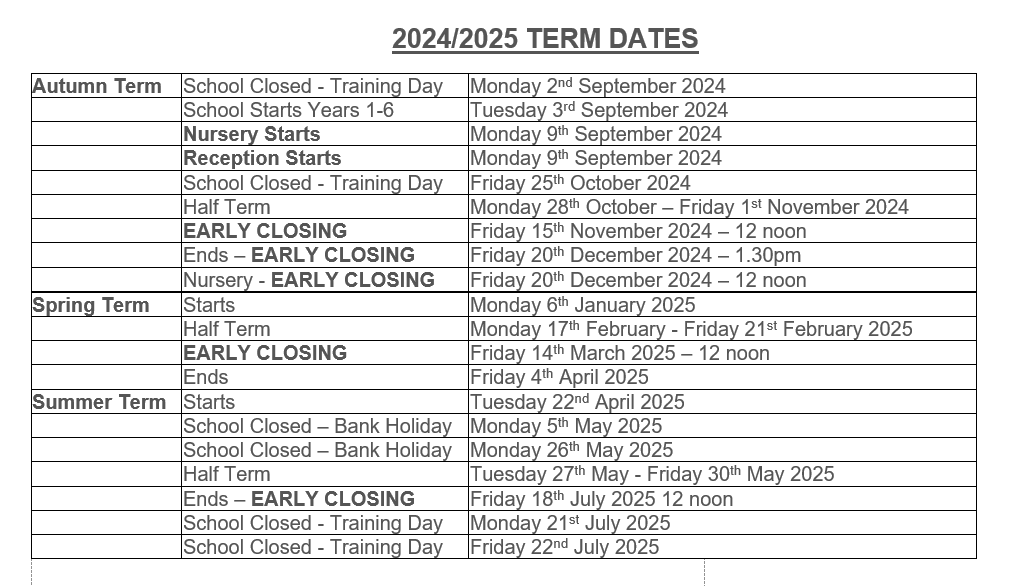 The Hills Academy - Term Dates